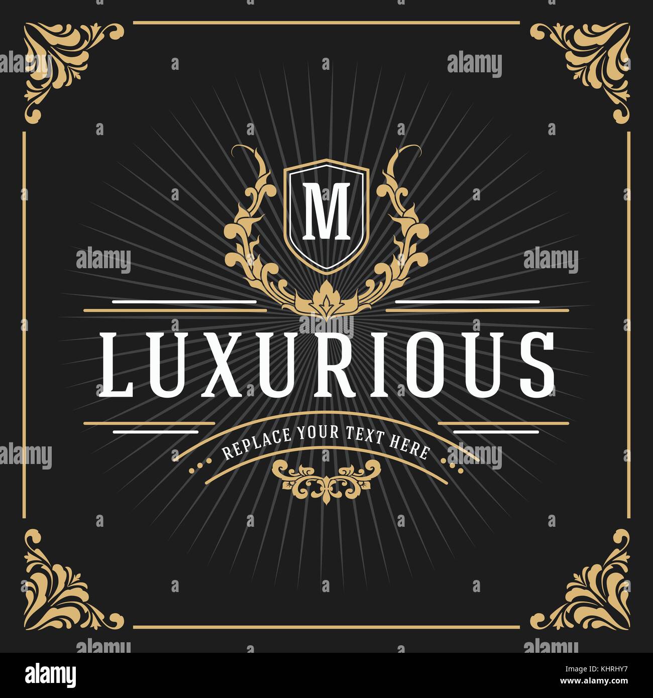 Vintage Luxury Monogram Banner Template Design for Label, Frame ...
