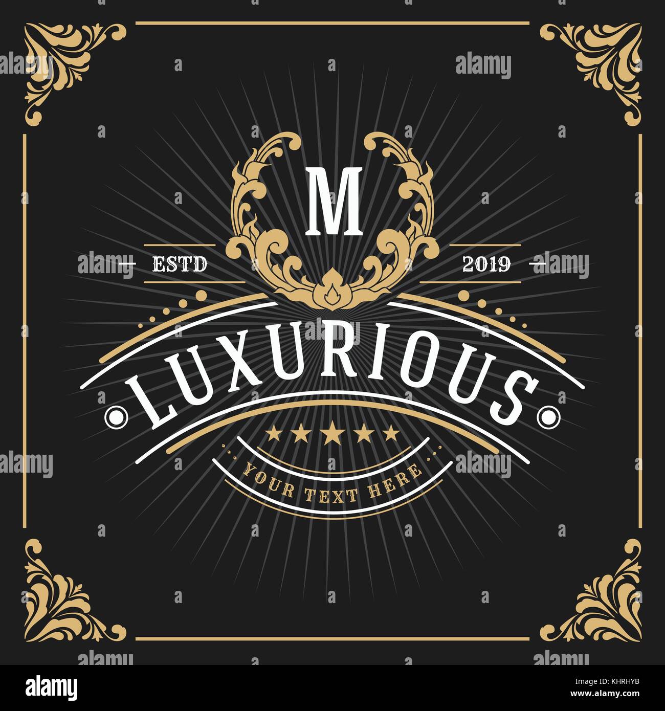 Vintage Luxury Monogram Banner Template Design for Label, Frame ...