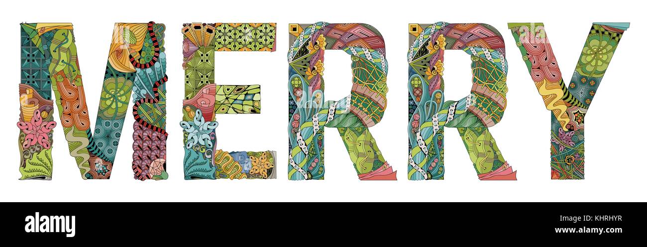 Word MERRY. Vector decorative zentangle object Stock Vector Image & Art ...