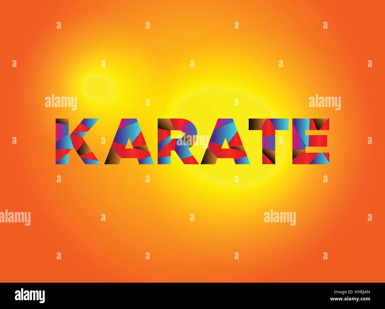 The word KARATE written in colorful fragmented word art on a vibrant ...