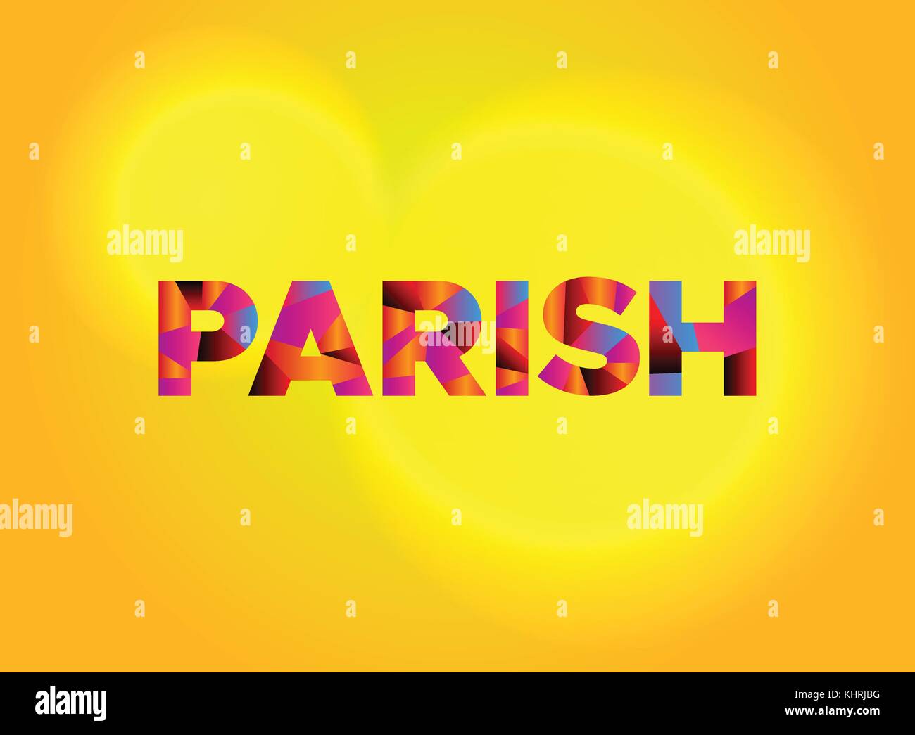 The word PARISH written in colorful fragmented word art on a vibrant ...
