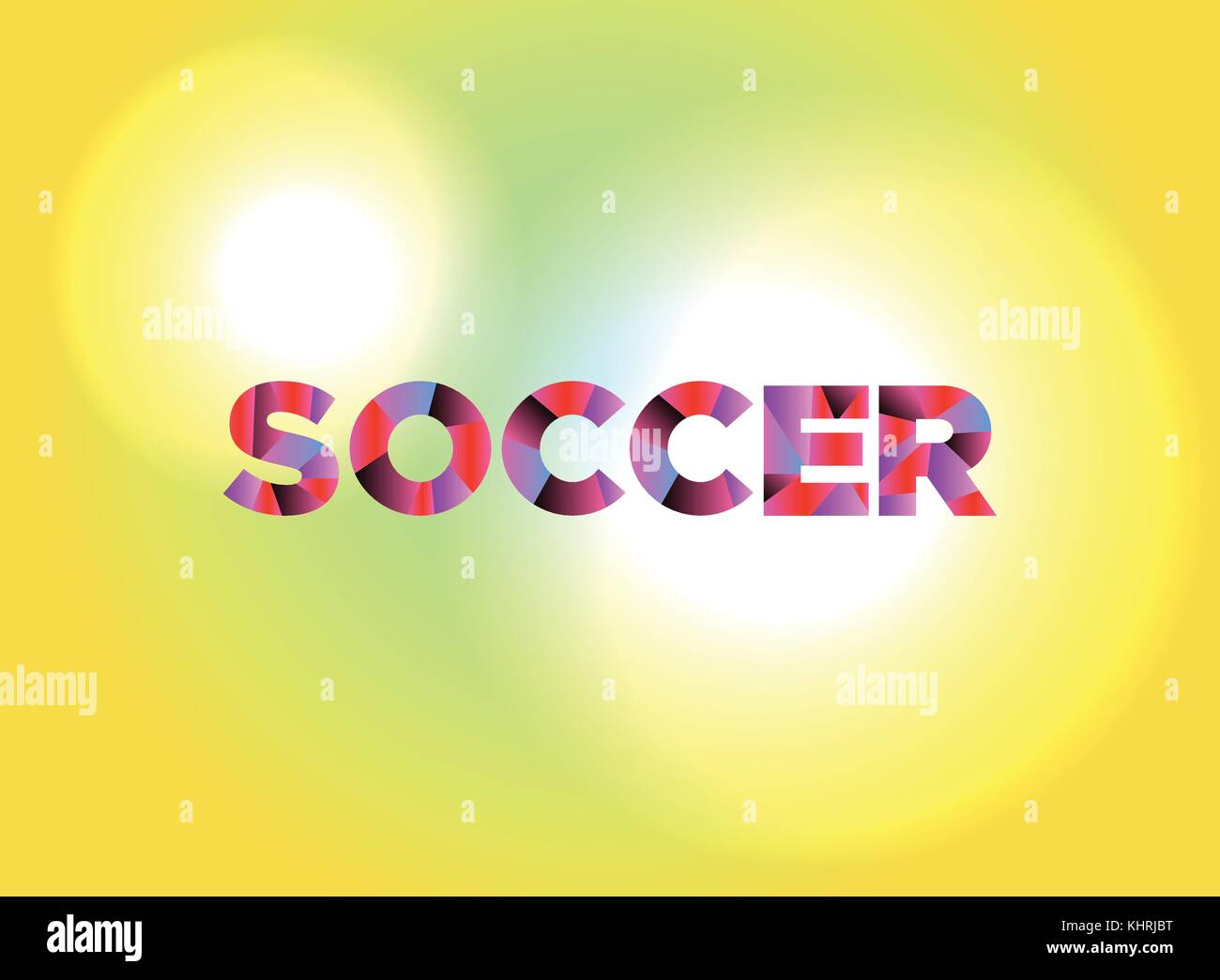 The word SOCCER written in colorful fragmented word art on a vibrant ...