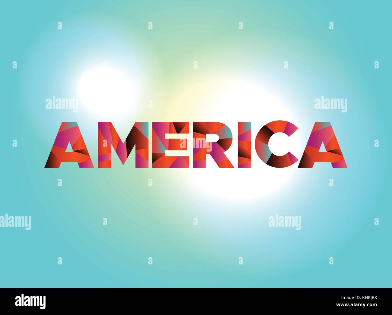 The word AMERICA written in colorful fragmented word art on a vibrant ...
