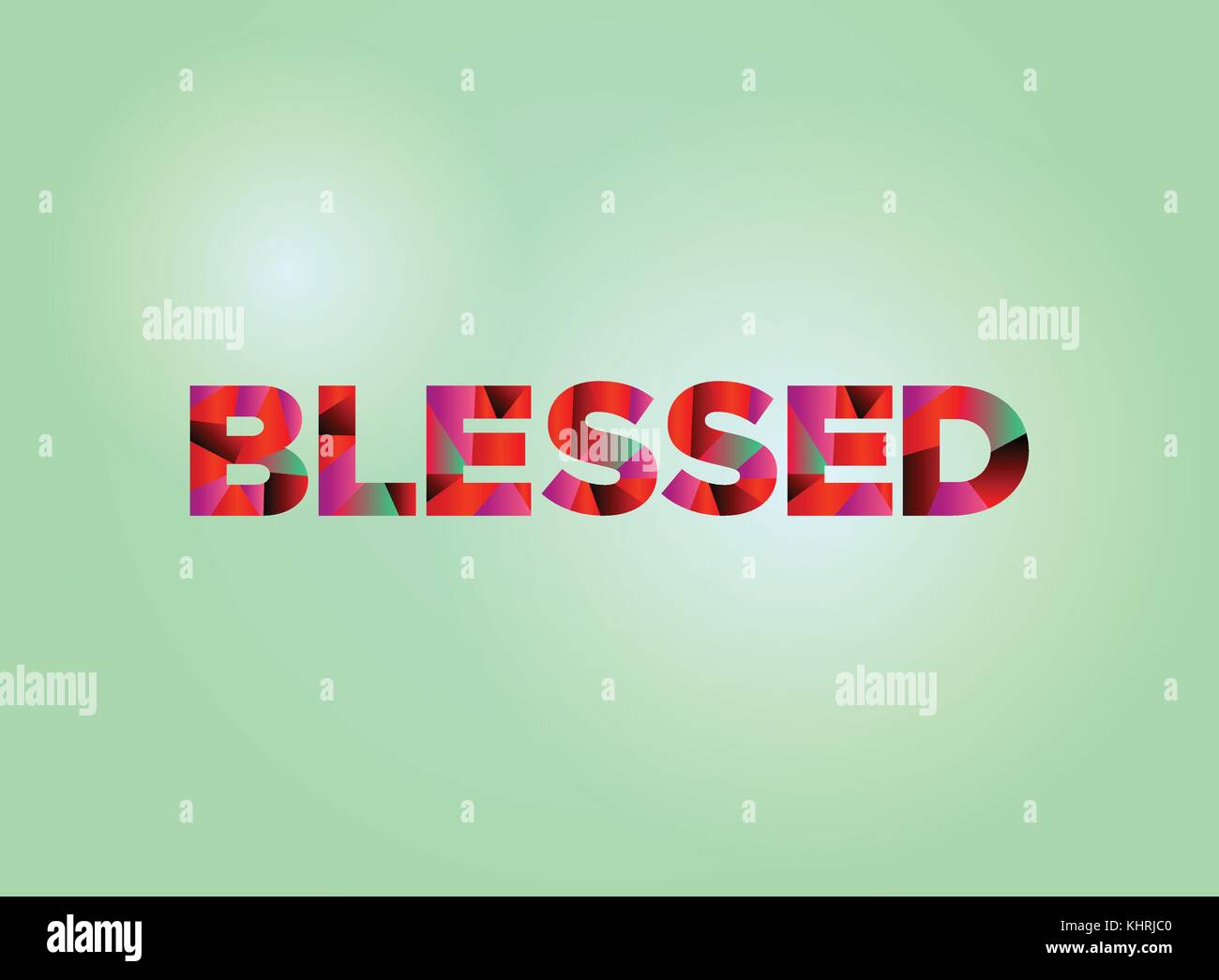 The word BLESSED written in colorful fragmented word art on a vibrant ...