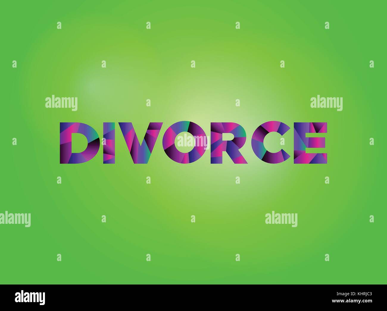 The word DIVORCE written in colorful fragmented word art on a vibrant ...