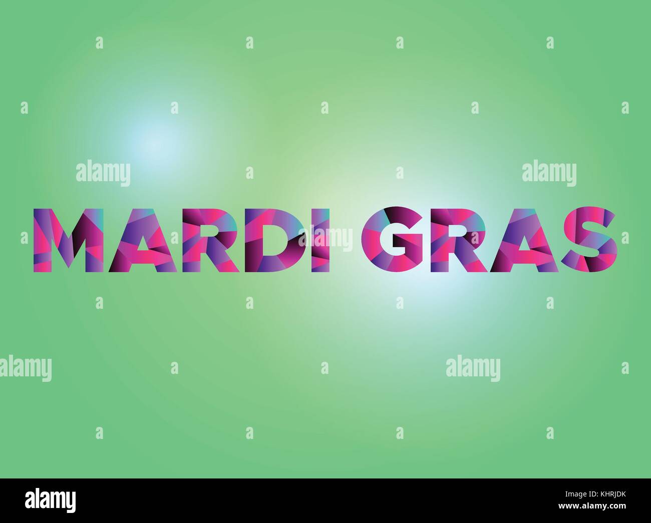 The words MARDI GRAS written in colorful fragmented word art on a ...