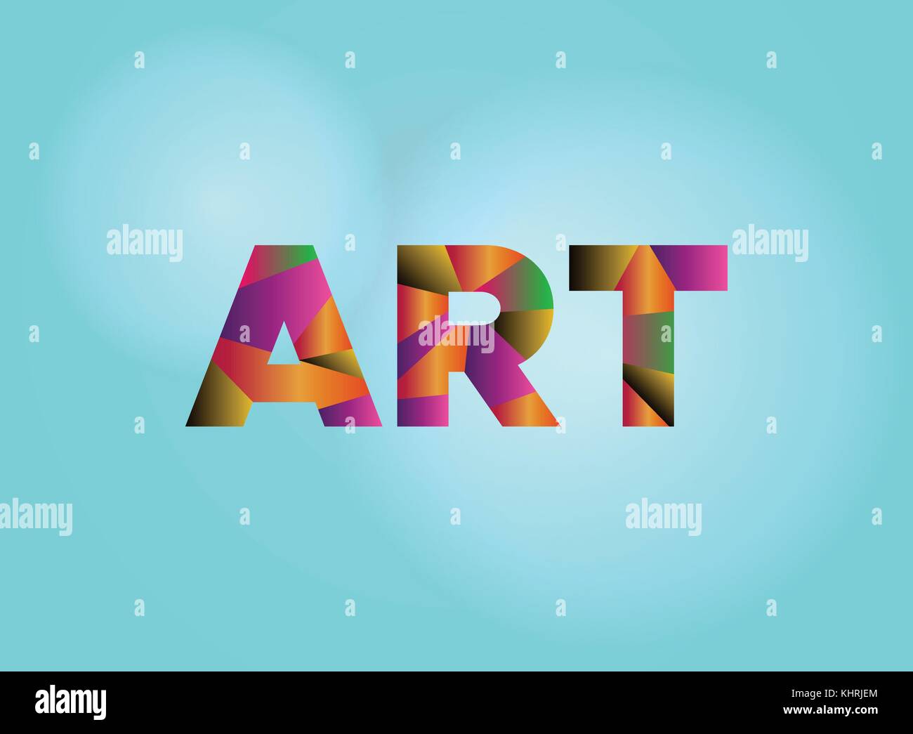 The word ART written in colorful fragmented word art on a vibrant ...