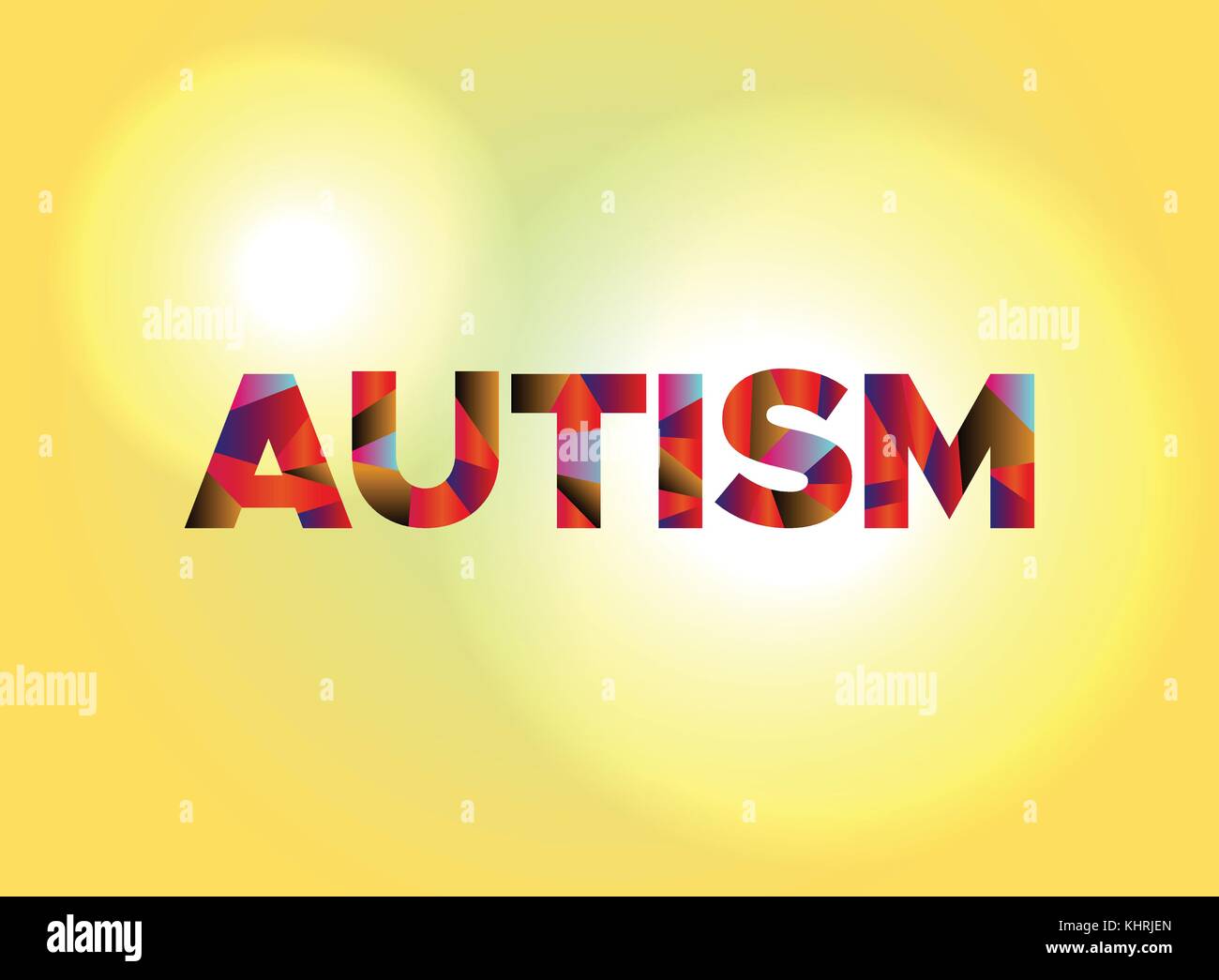 The word AUTISM written in colorful fragmented word art on a vibrant ...