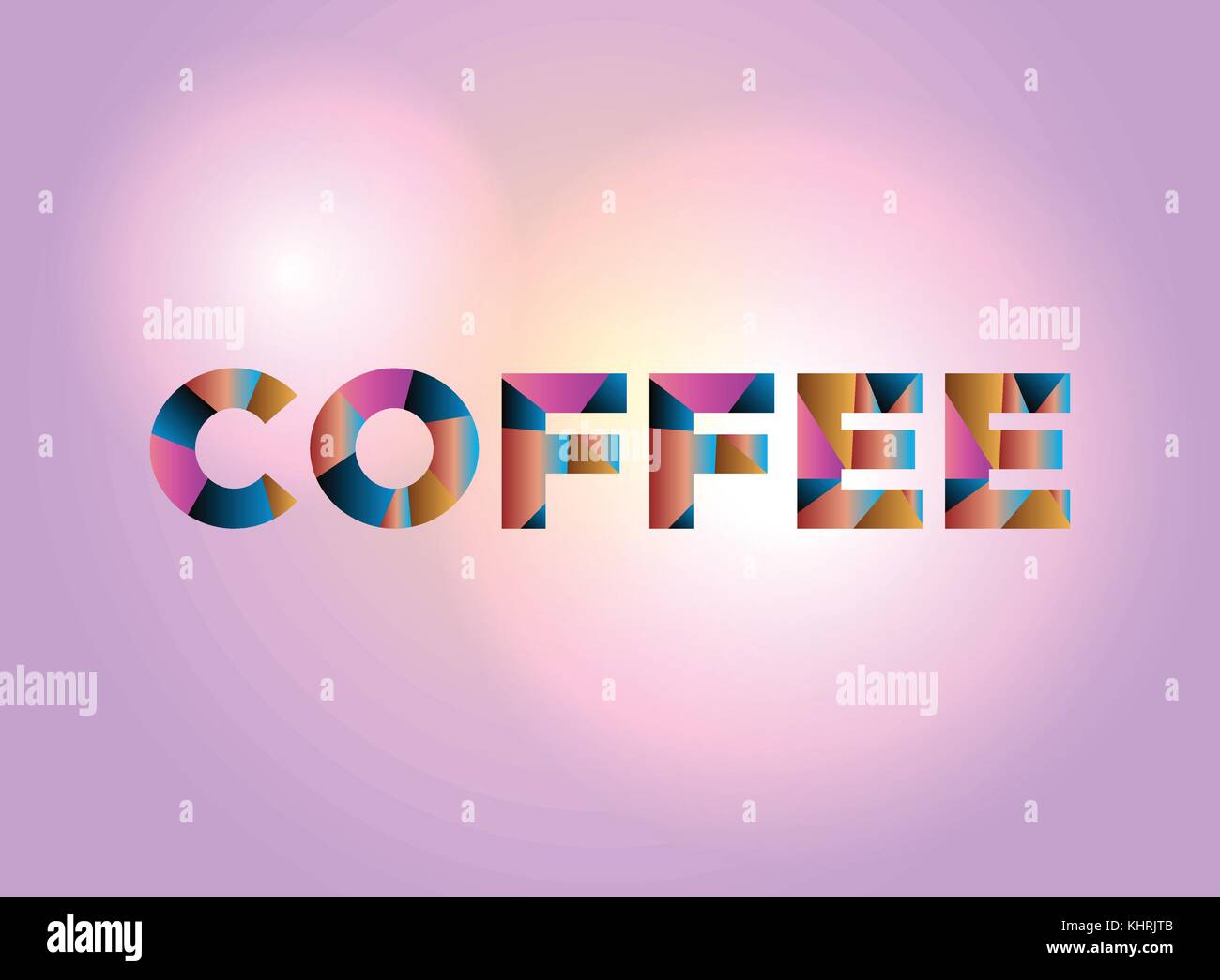 The word COFFEE written in colorful abstract word art on a vibrant ...