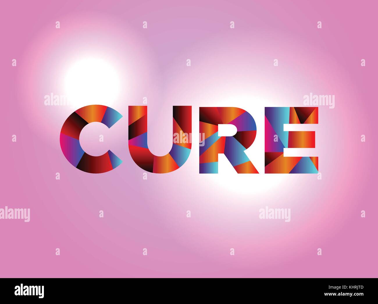 The word CURE written in colorful abstract word art on a vibrant ...