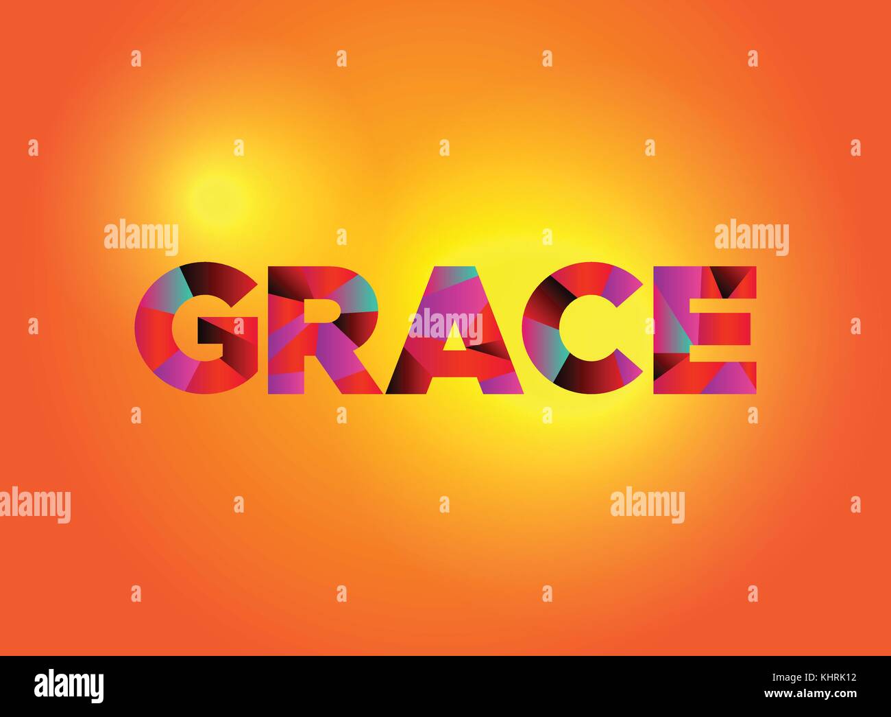 The word GRACE written in colorful fragmented word art on a vibrant ...