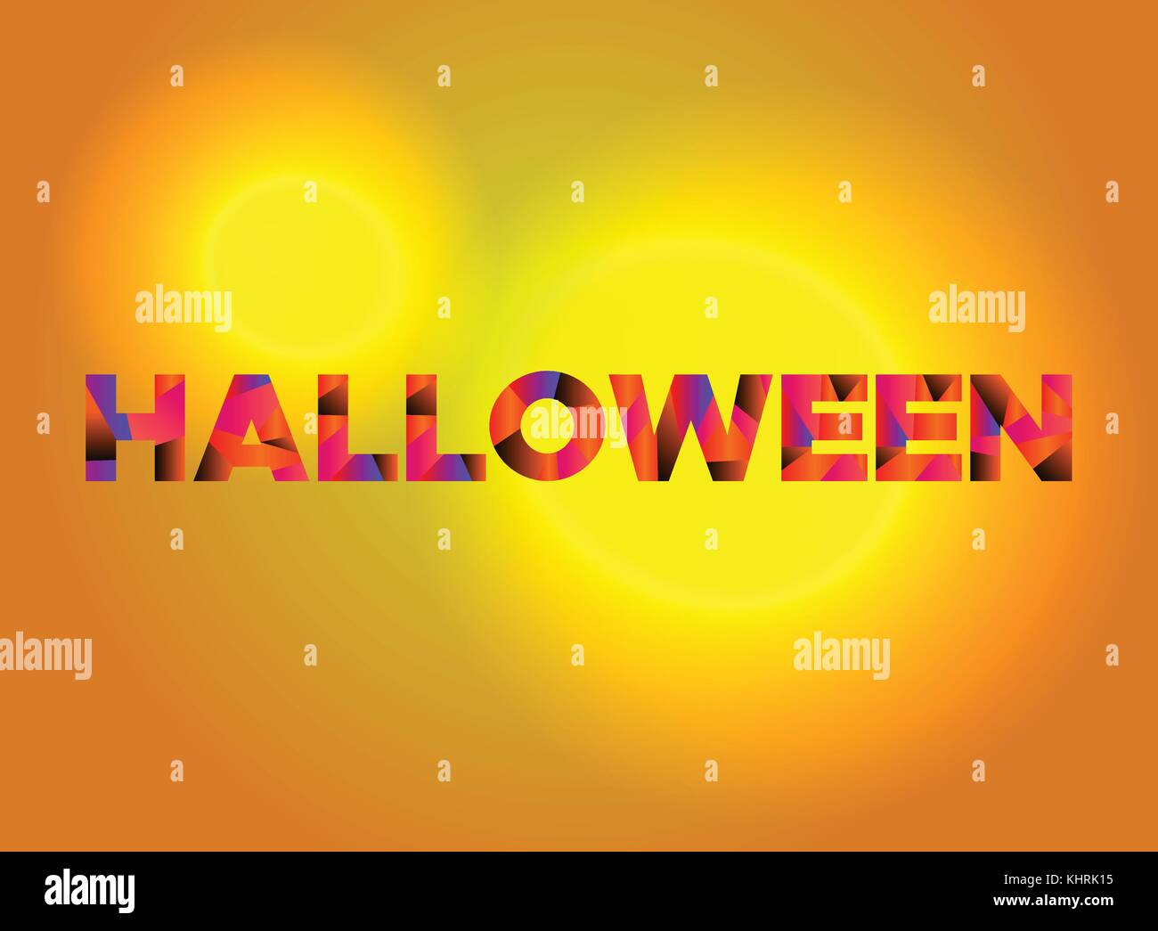 The word HALLOWEEN written in colorful fragmented word art on a vibrant ...