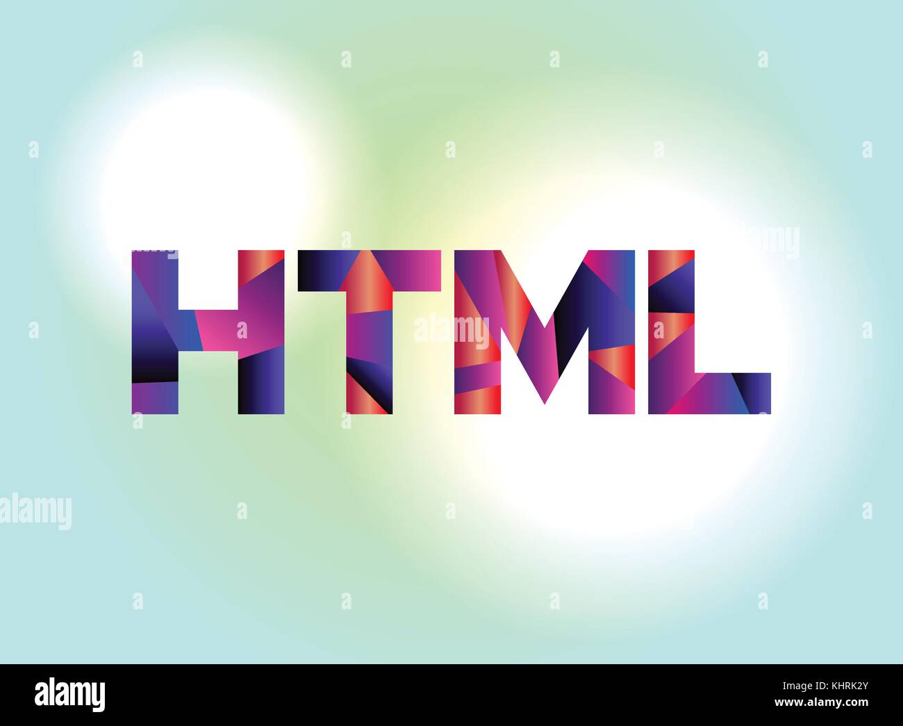 The letters HTML written in colorful abstract word art on a vibrant ...