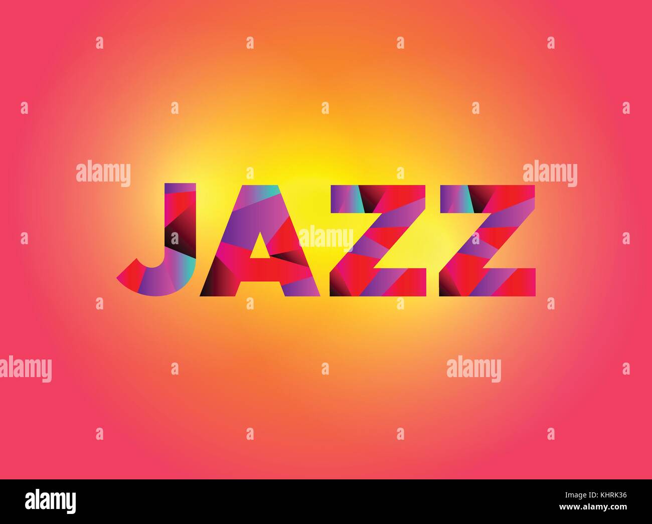 The word JAZZ written in colorful fragmented word art on a vibrant ...