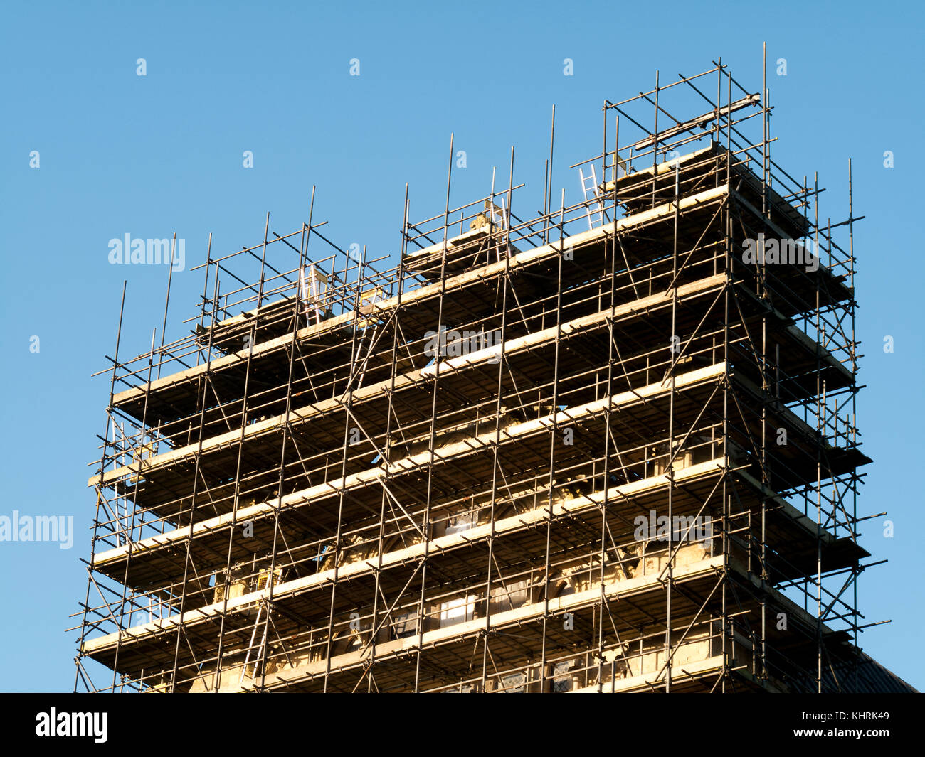 Scaffolding to restoration work to Salisbury Anglican medieval gothic ...
