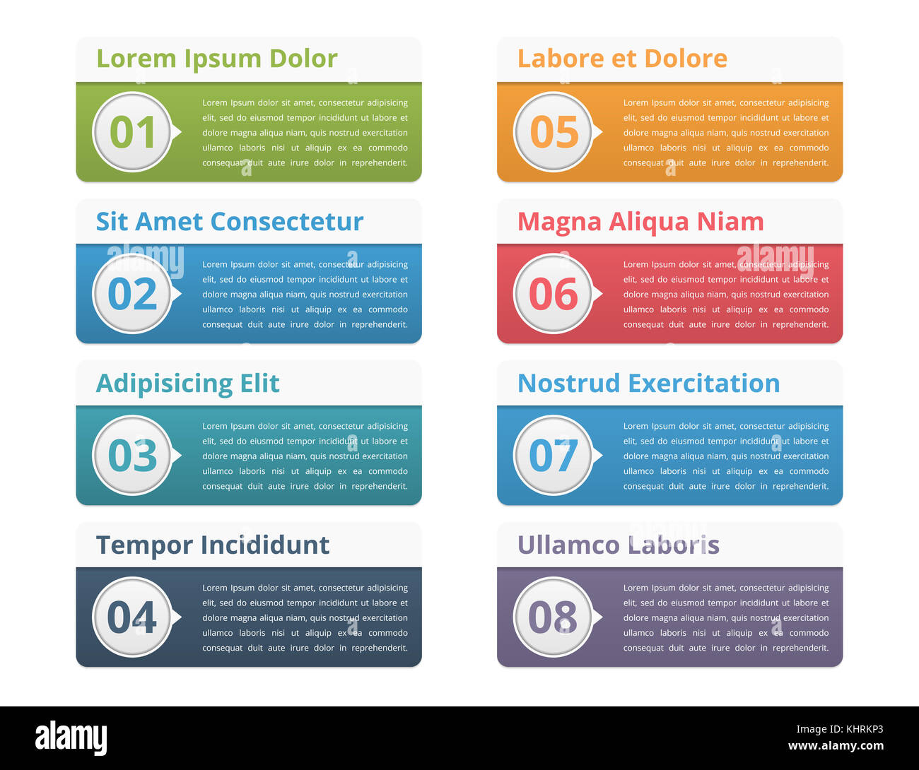 Eight infographic elements with place for numbers titles and text ...