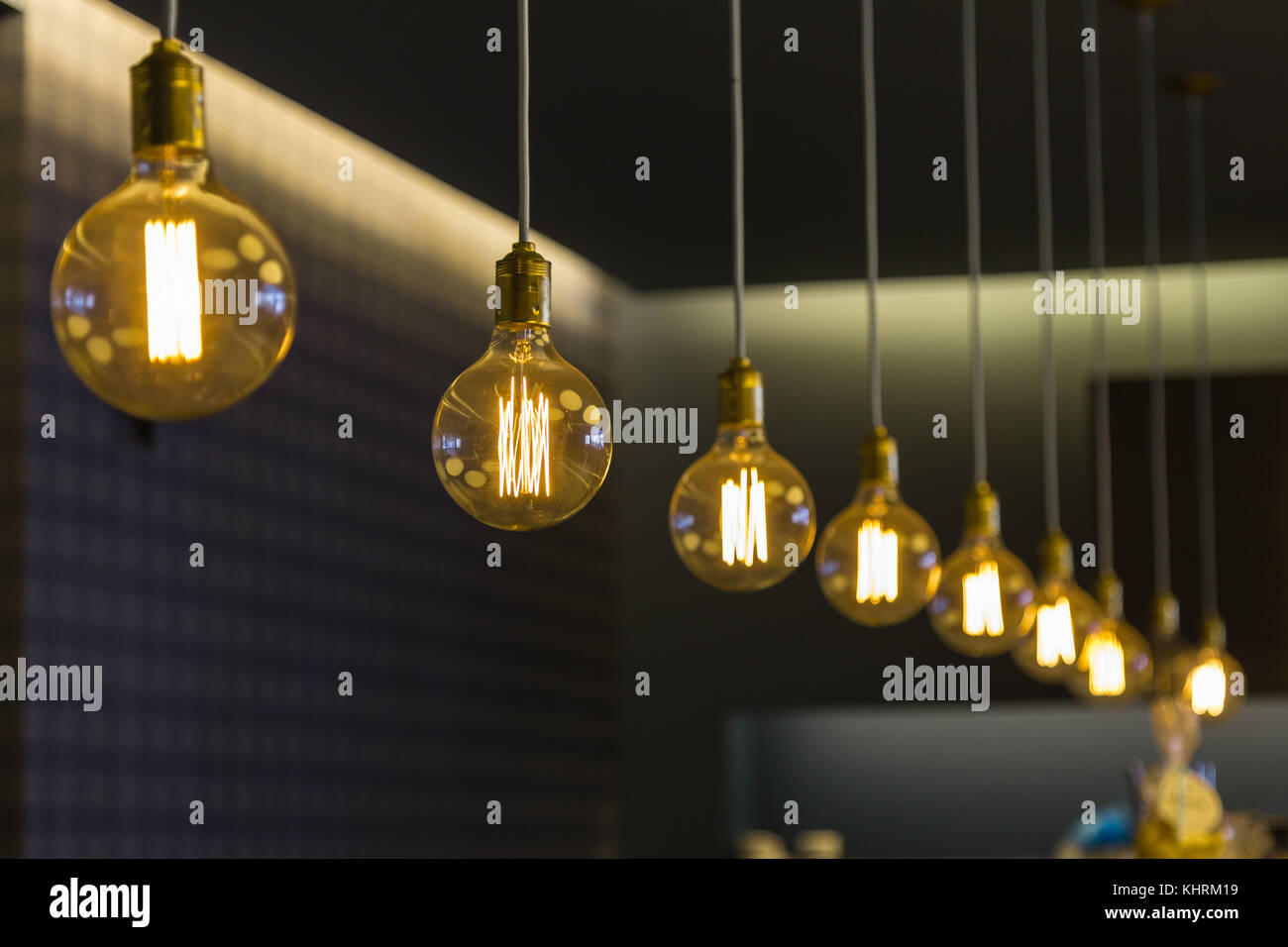 Modern Design Light Bulbs in Row inside Shop Stock Photo - Alamy