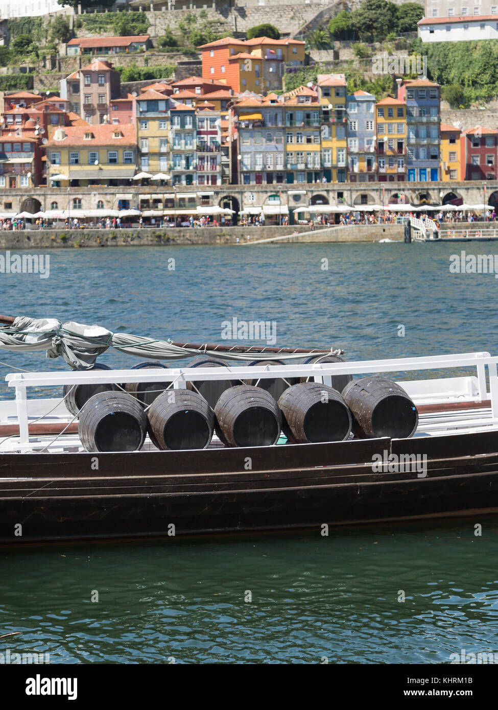 Traditional Rabelo Boat on the Bank of the River Douro and Colorful ...