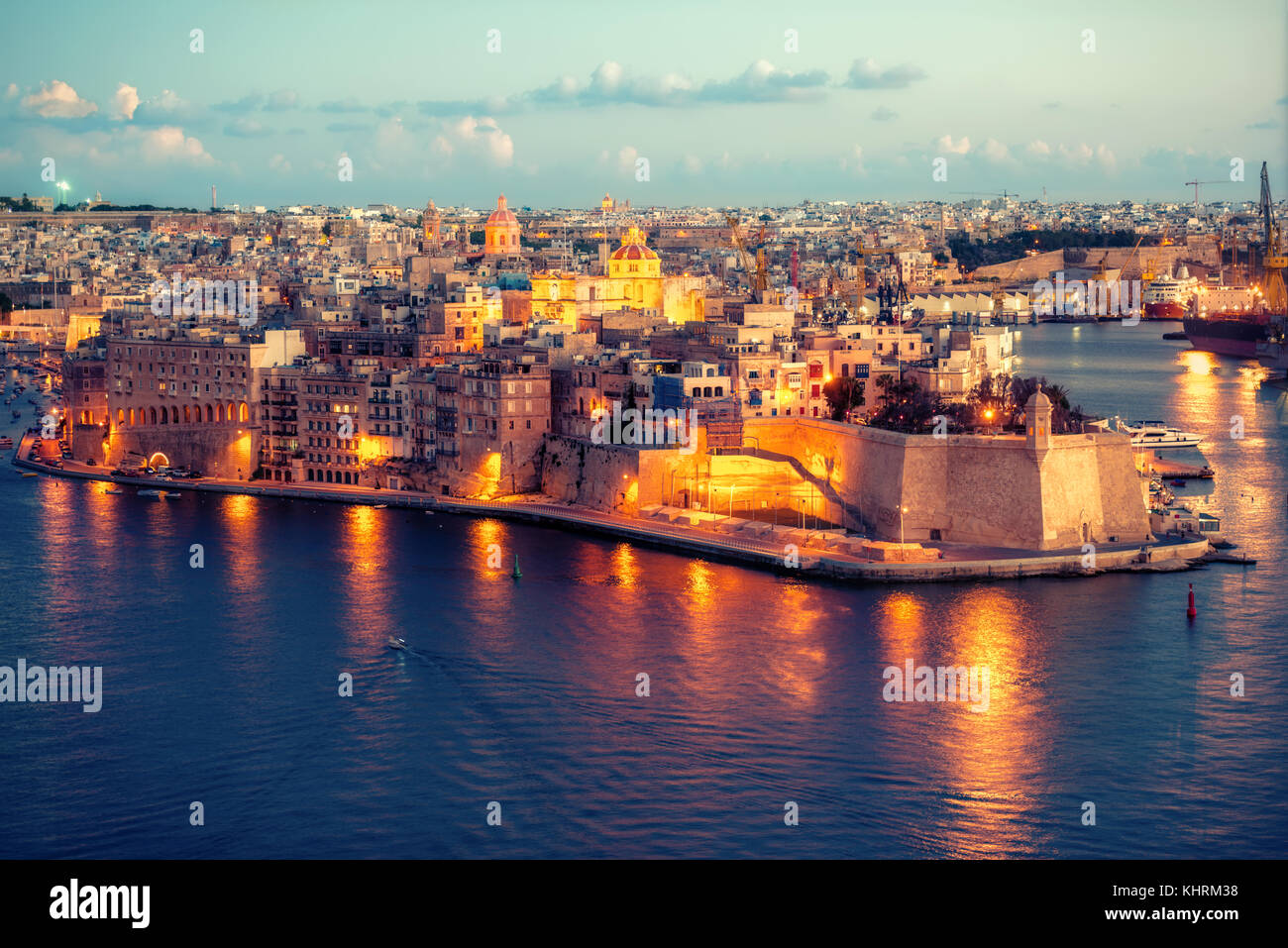 beautiful view of Grand Harbour and Senglea, L-isla, peninsula with ...