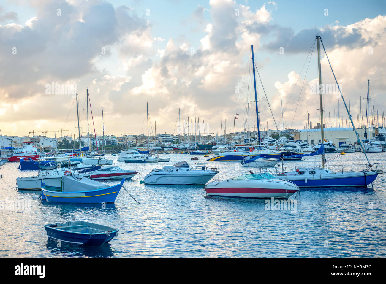 beautiful european harbor with maltese yacht and boatг Stock Photo - Alamy
