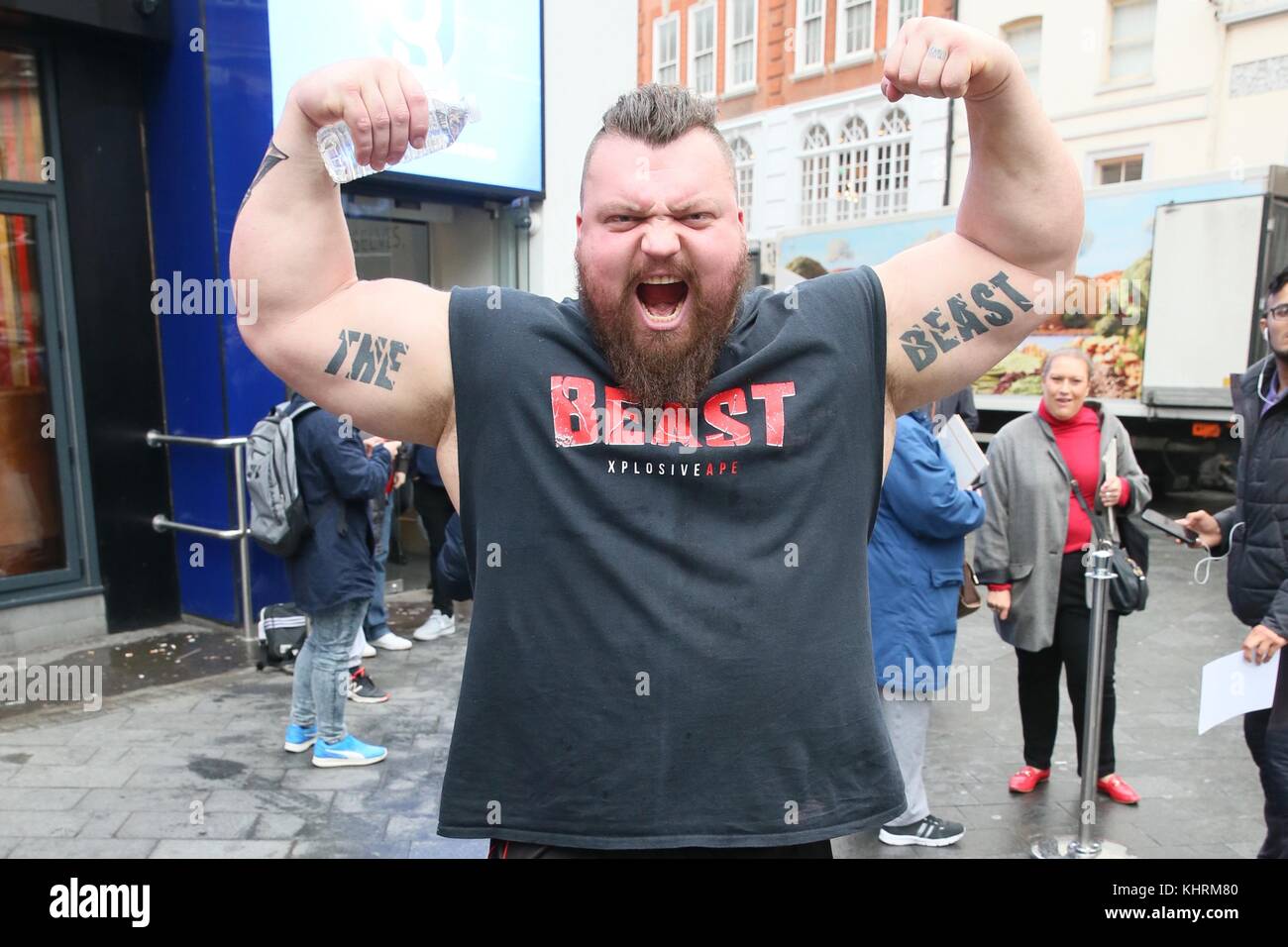 Eddie 'The Beast' Hall strikes a pose when leaving Capital radio ...