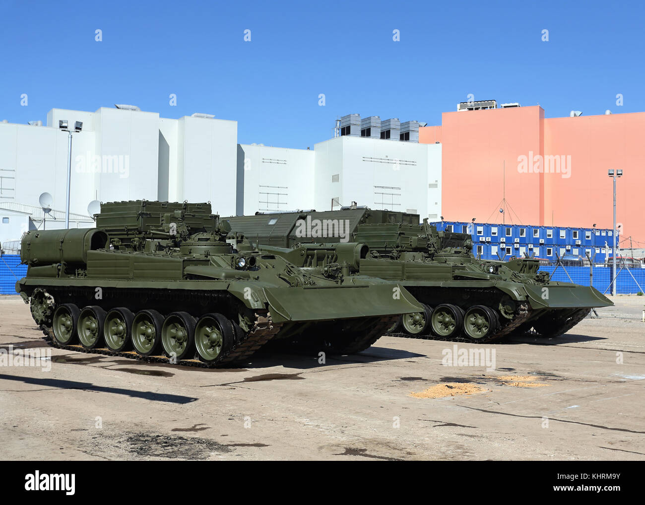 Two armored repair and recovery vehicles for technical support tank ...