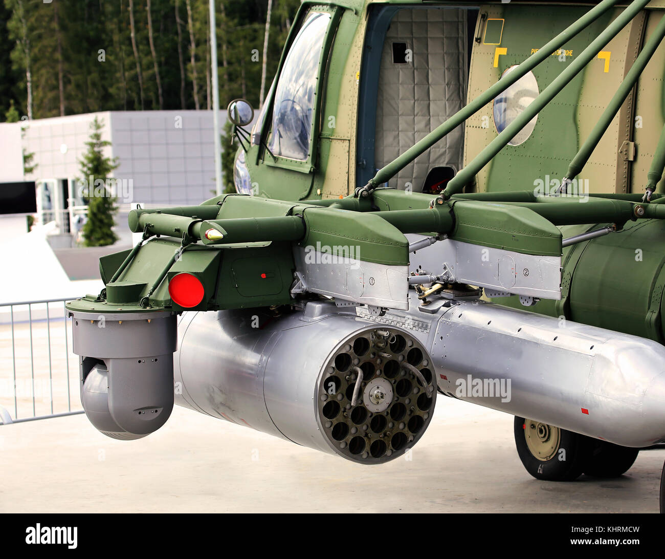 Side view of attack helicopter - view of the pylons with weapons ...