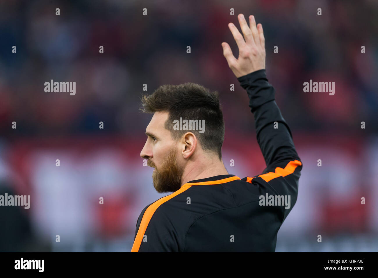 Piraeus, Greece - October 31, 2017: Player of Barcelona Lionel Messi in ...