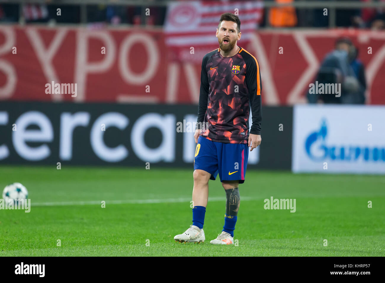 Piraeus, Greece - October 31, 2017: Player of Barcelona Lionel Messi in ...