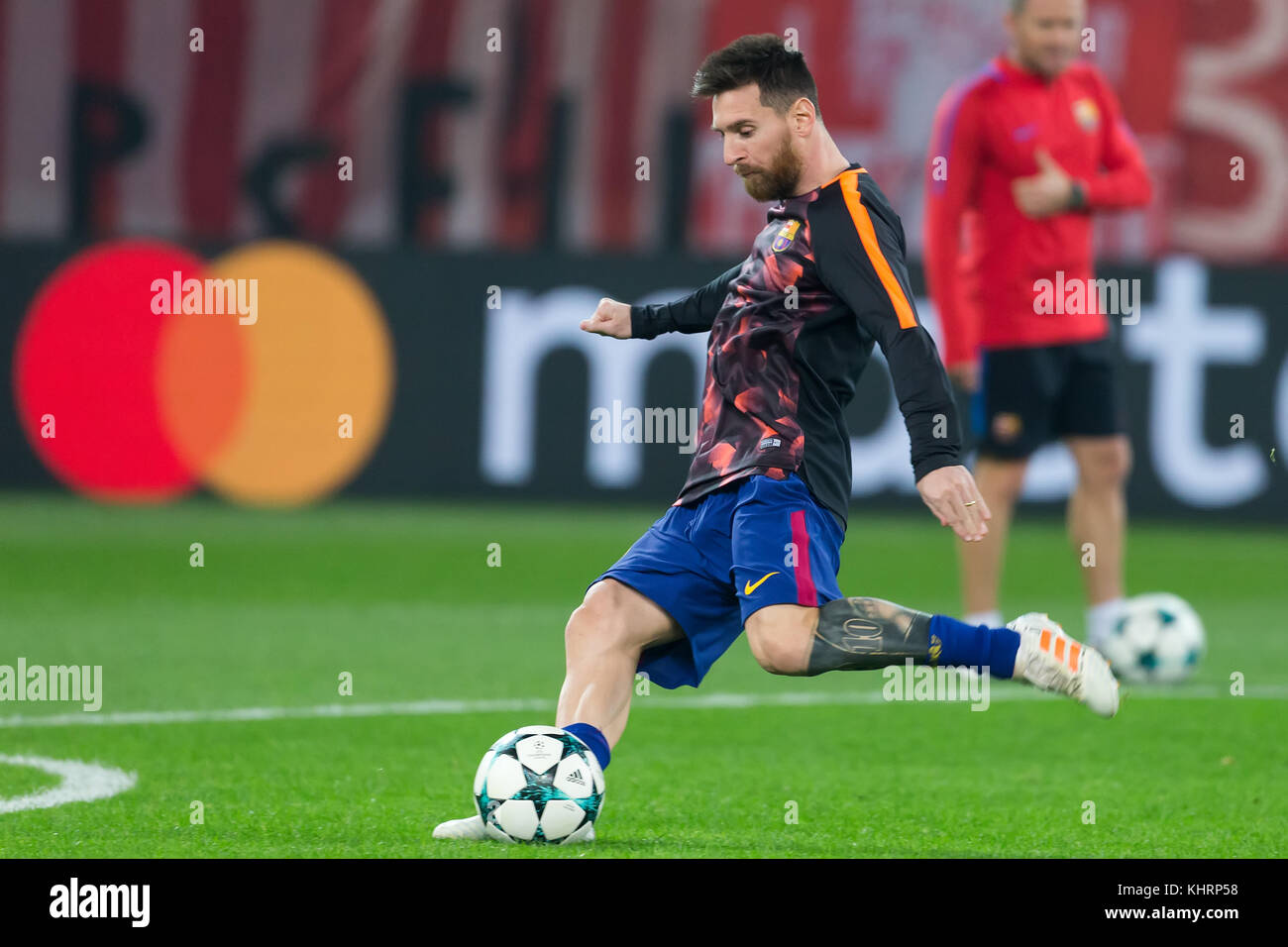 Piraeus, Greece - October 31, 2017: Player of Barcelona Lionel Messi in ...
