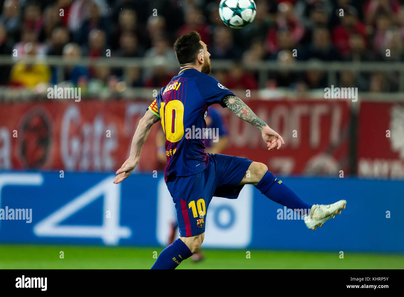 Piraeus, Greece - October 31, 2017: Player of Barcelona Lionel Messi in ...