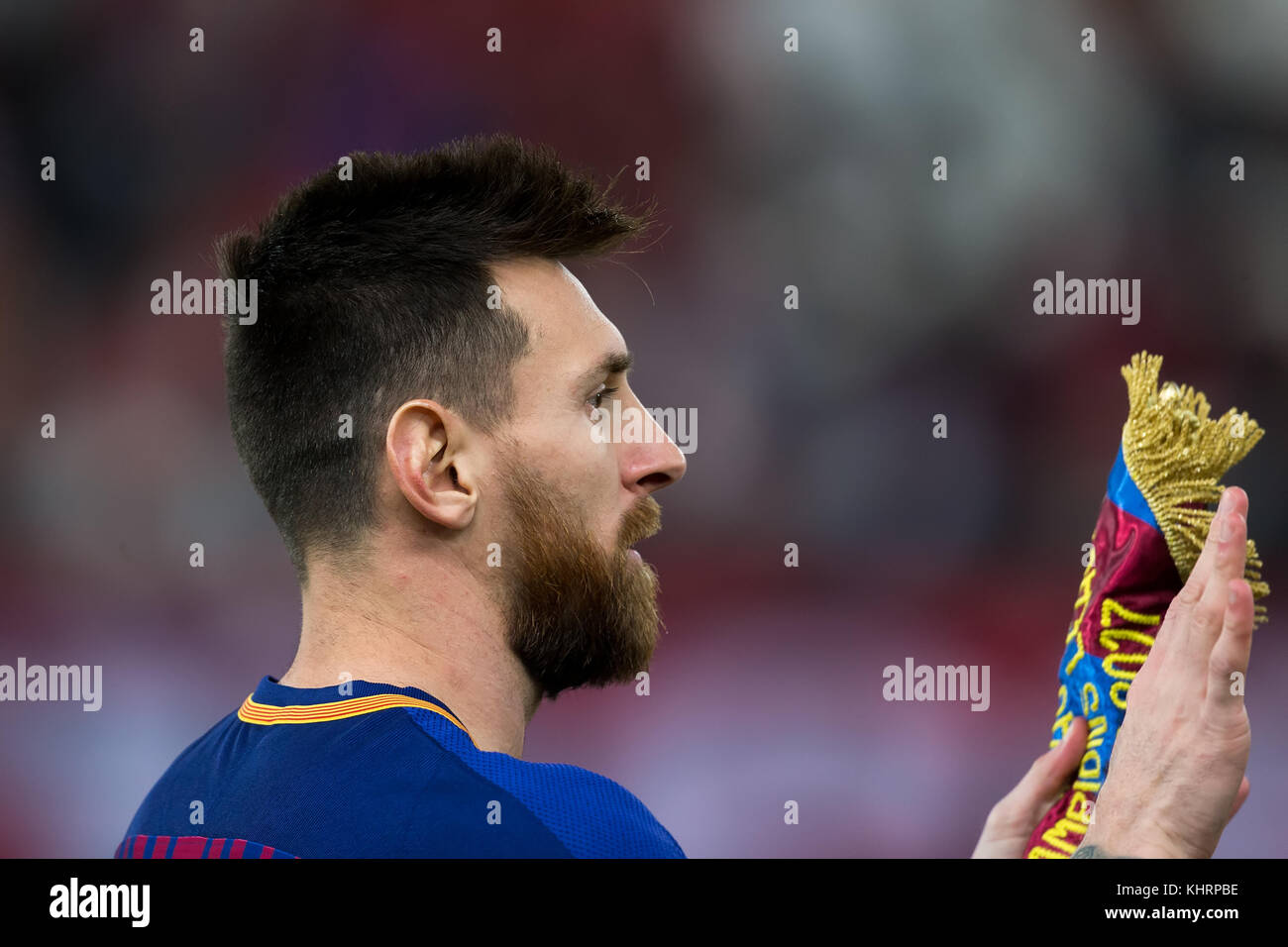 Piraeus, Greece - October 31, 2017: Player of Barcelona Lionel Messi in ...