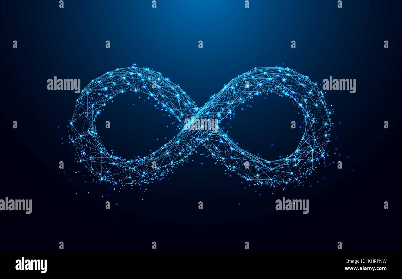 Infinity icon from lines and triangles, point connecting network on ...