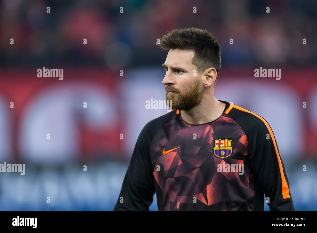 Piraeus, Greece - October 31, 2017: Player of Barcelona Lionel Messi in ...