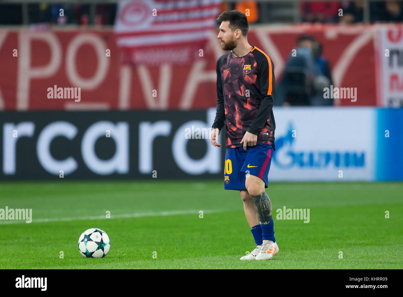Piraeus, Greece - October 31, 2017: Player of Barcelona Lionel Messi in ...