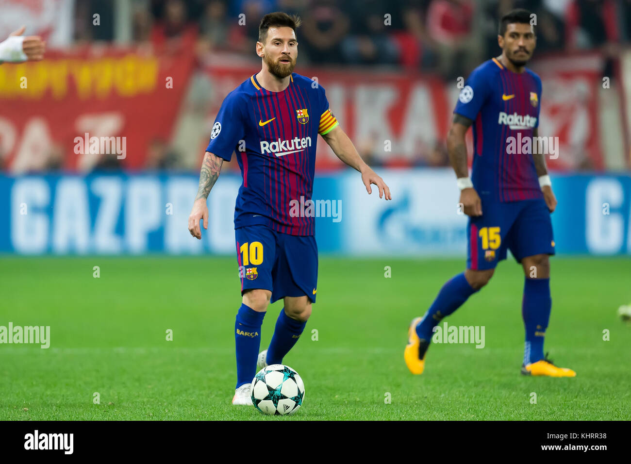 Piraeus, Greece - October 31, 2017: Player of Barcelona Lionel Messi ...