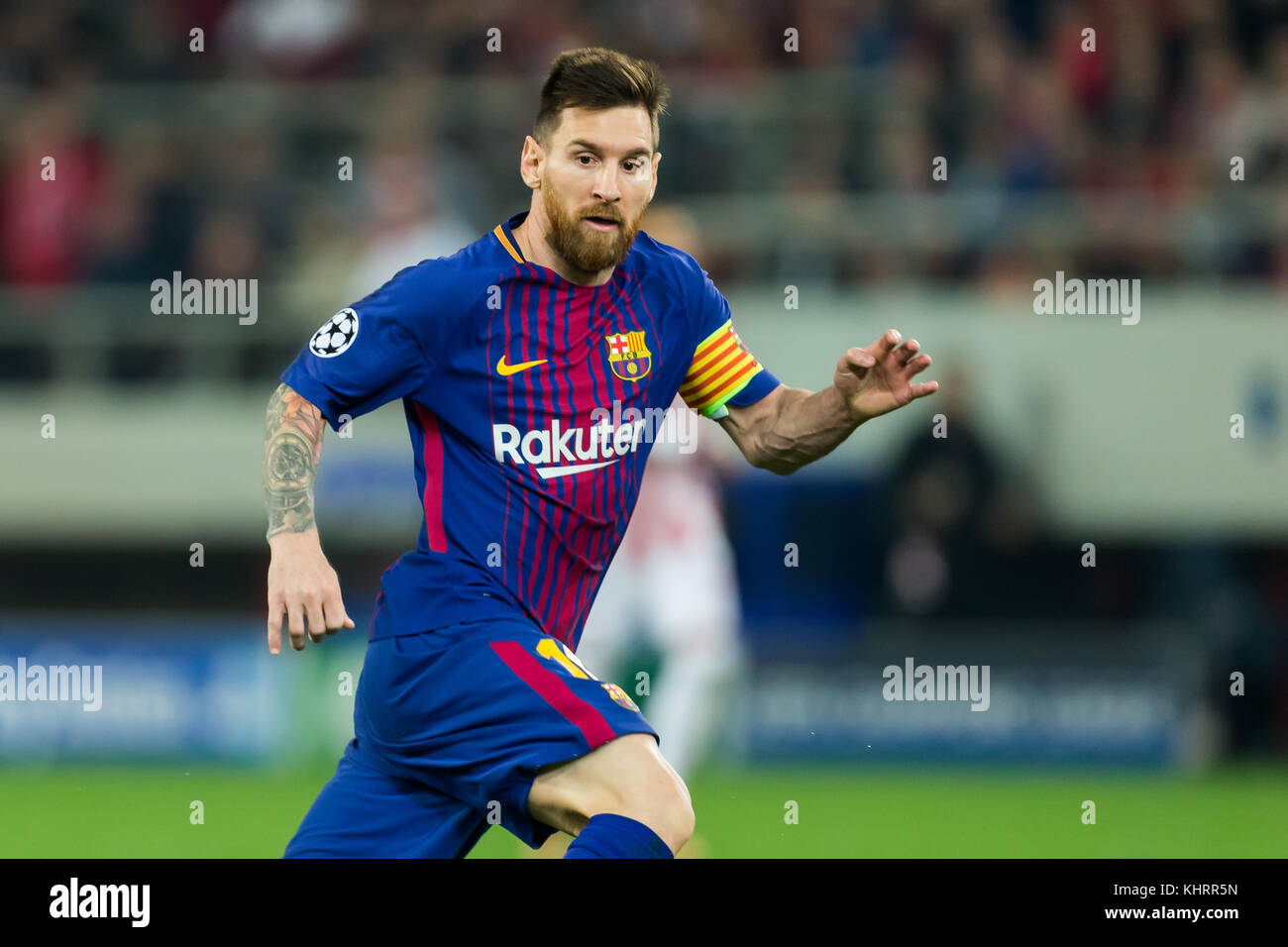 Piraeus, Greece - October 31, 2017: Player of Barcelona Lionel Messi ...