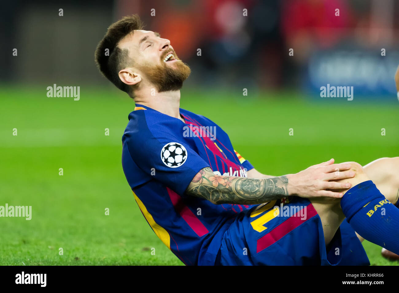 Piraeus, Greece - October 31, 2017: Player of Barcelona Lionel Messi ...