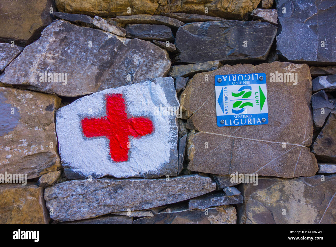 A red route marker on white background Santa margherita Italy Stock ...