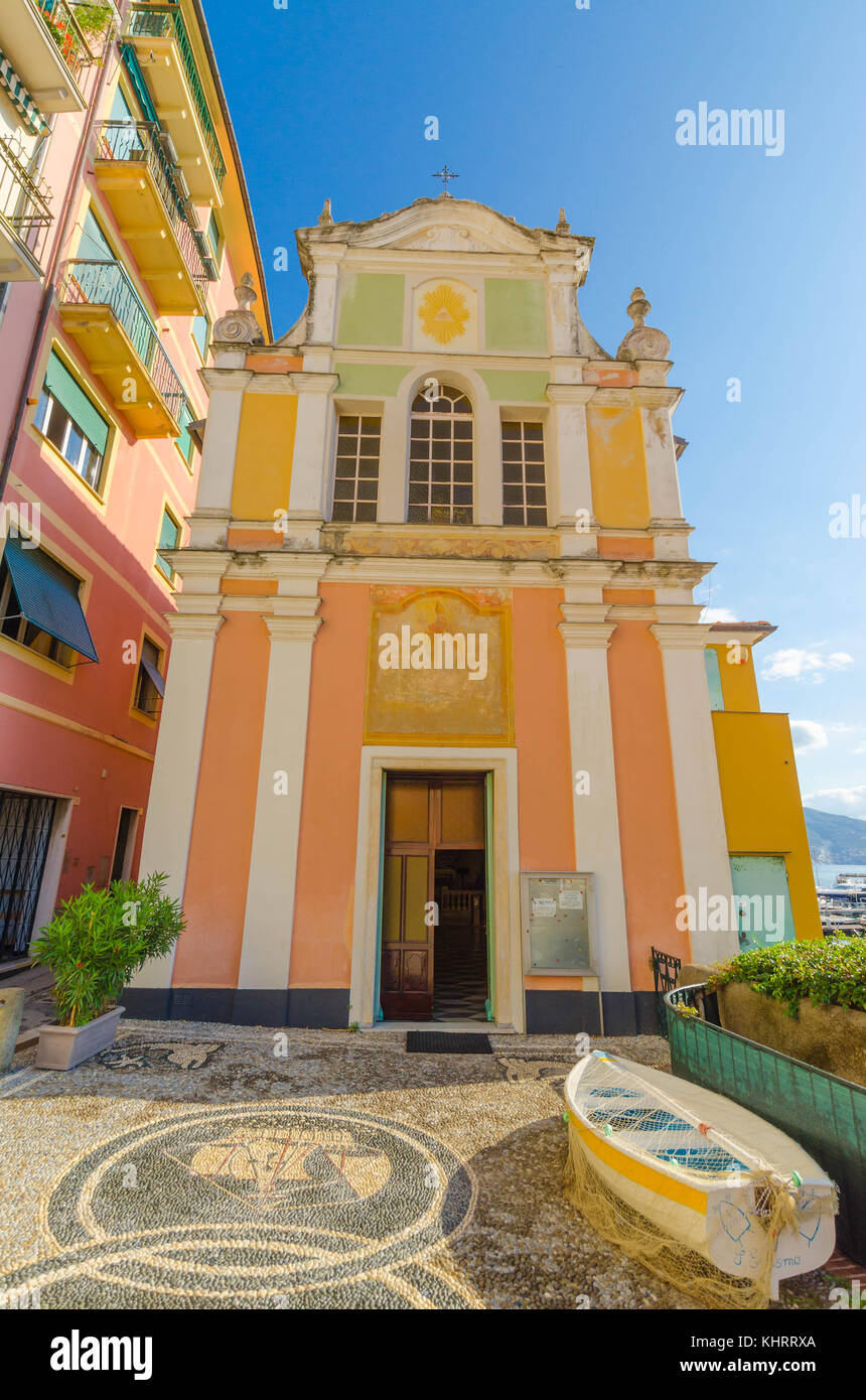A fishermans boat and nets outside the Oratorio di Sant'Erasmo Santa ...