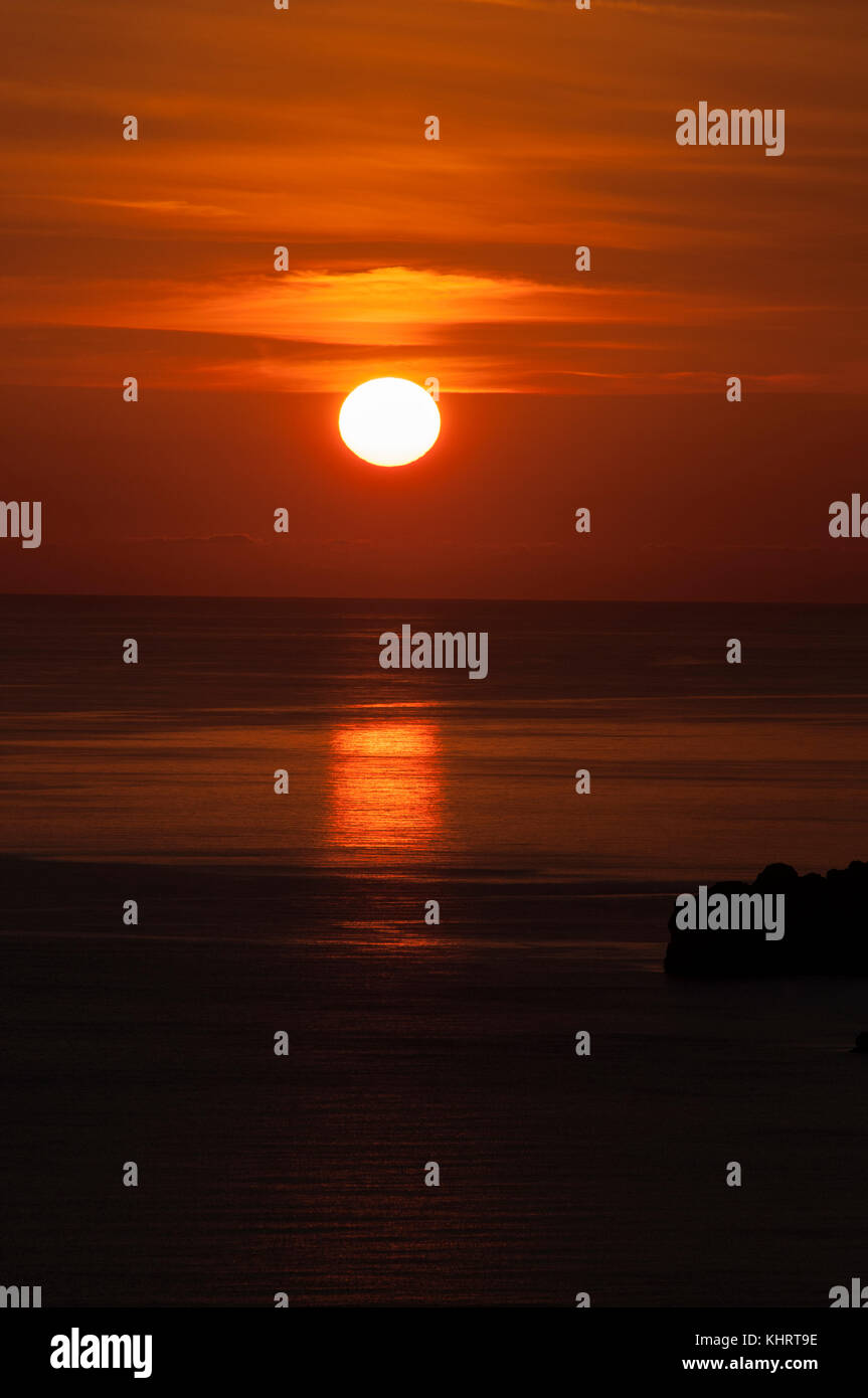 Sunset in the Libyan Sea seen from mountain village Myrhtios above ...