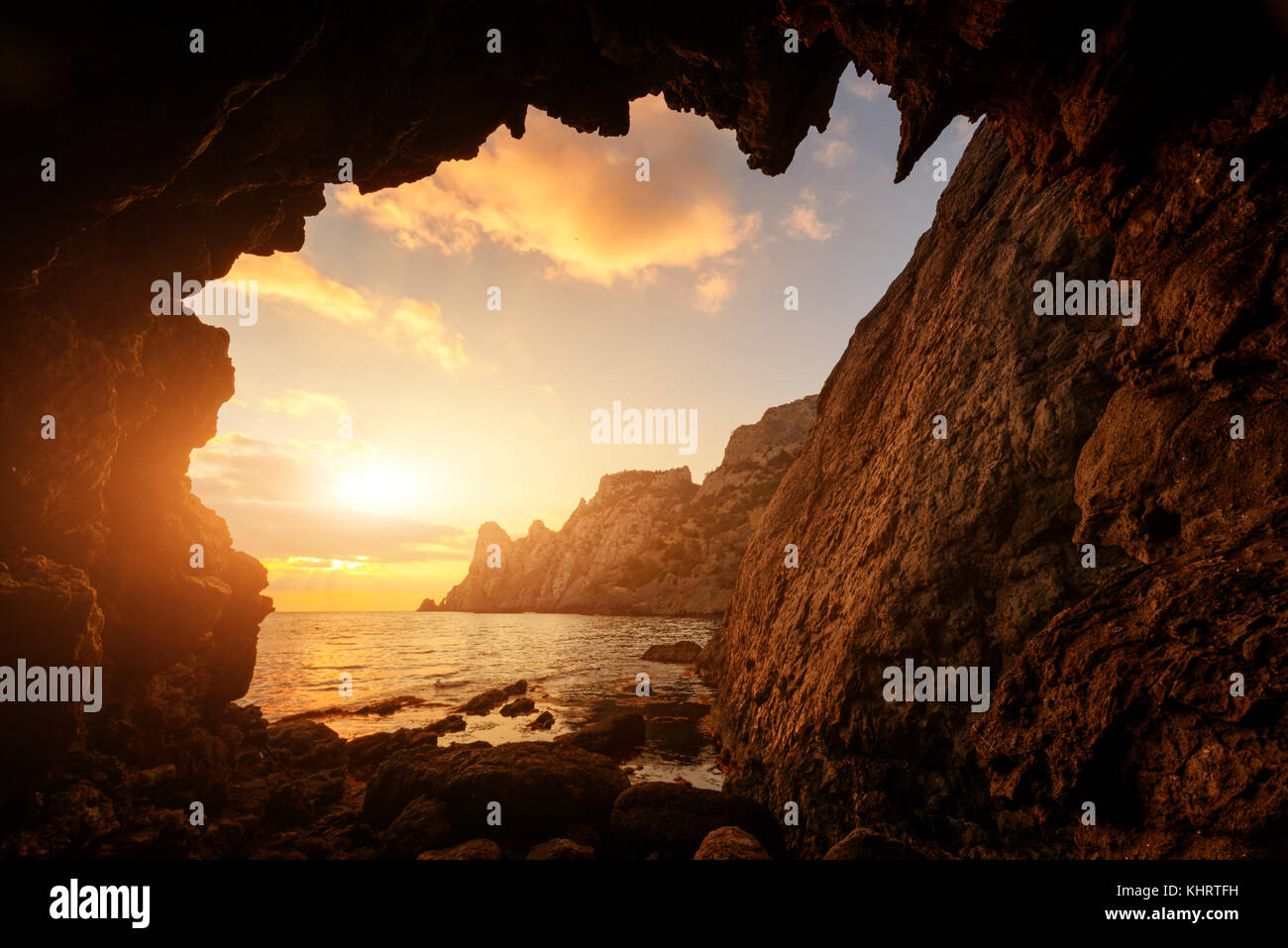 Incredible sunset from the cave Stock Photo - Alamy