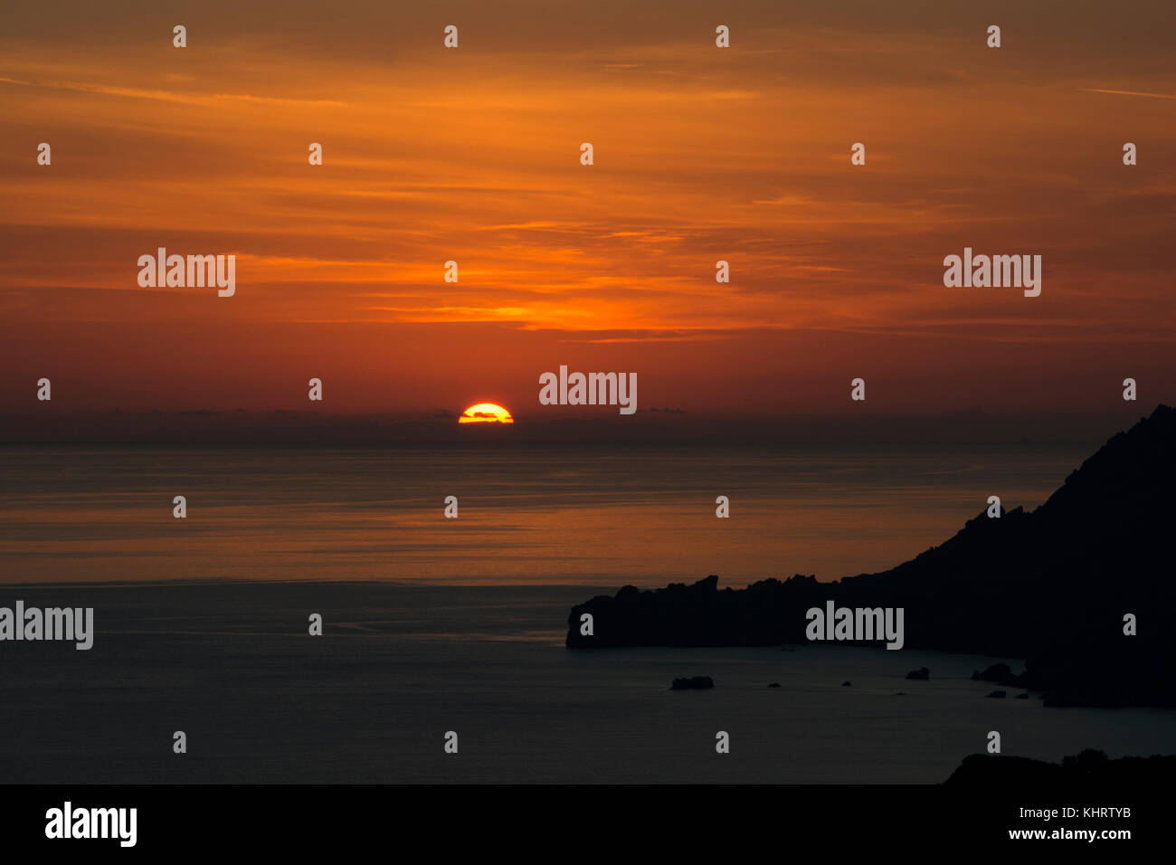 Sunset in the Libyan Sea seen from mountain village Myrhtios above ...