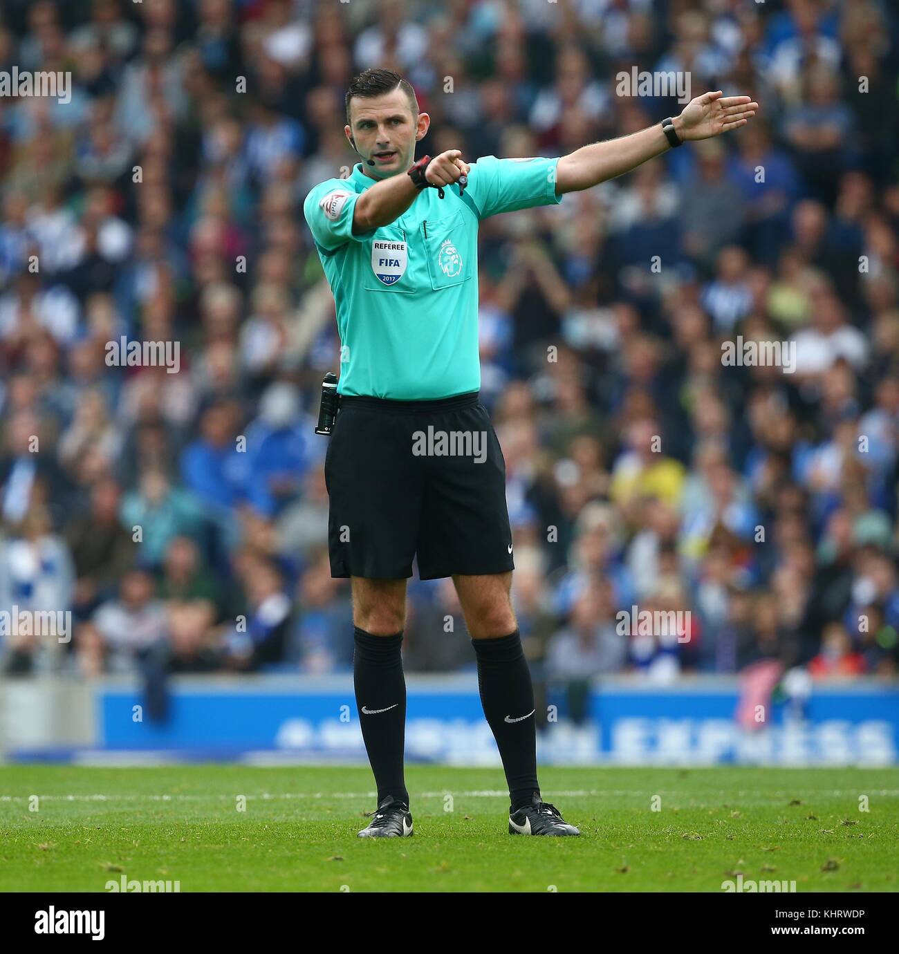 Referee Michael Oliver during the Premier League match between Brighton ...