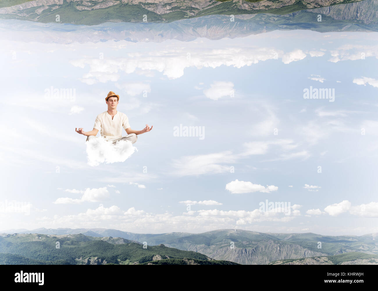Young man keeping mind conscious Stock Photo - Alamy