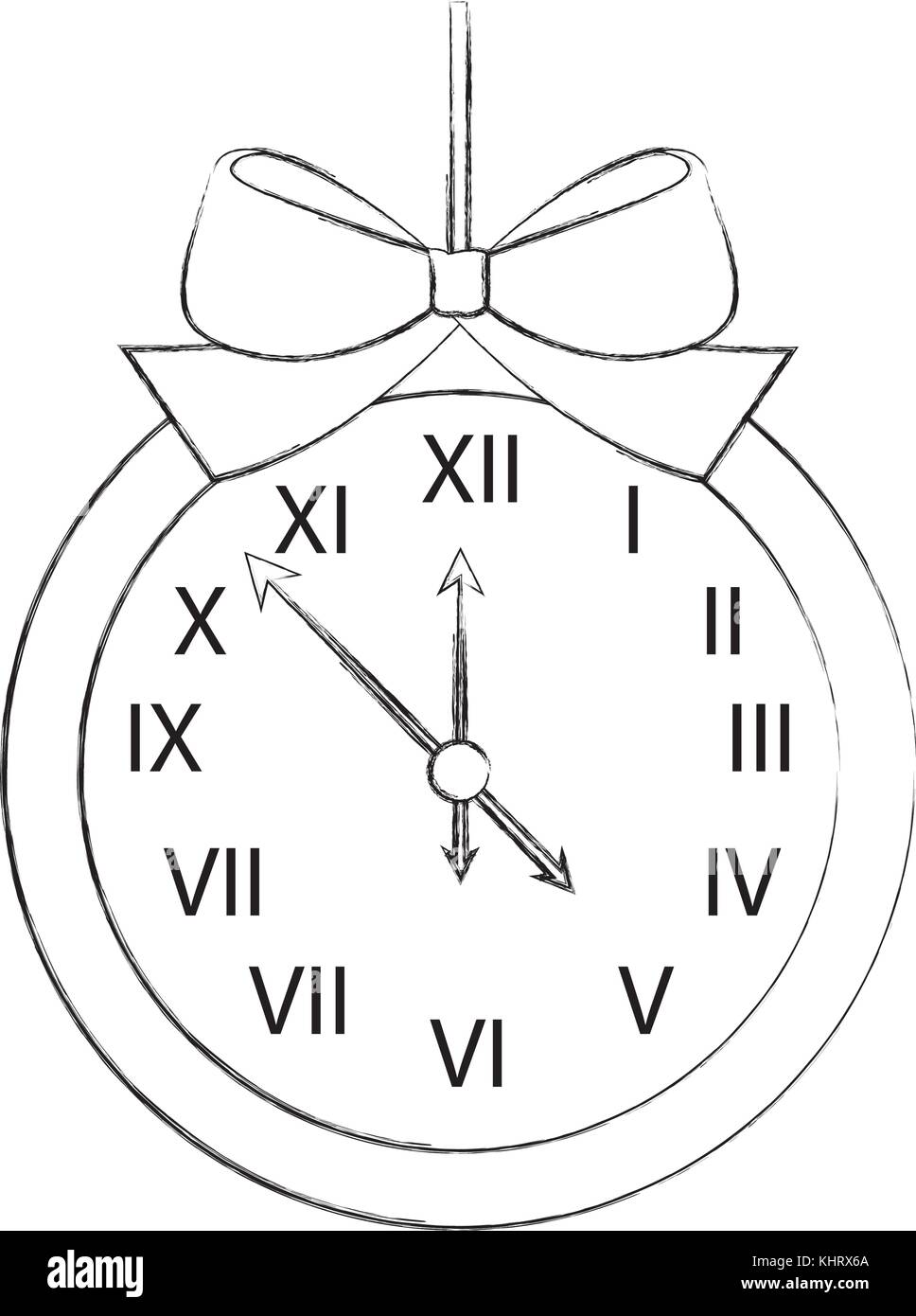 christmas clock frame bow ribbon decoration vector illustration Stock ...