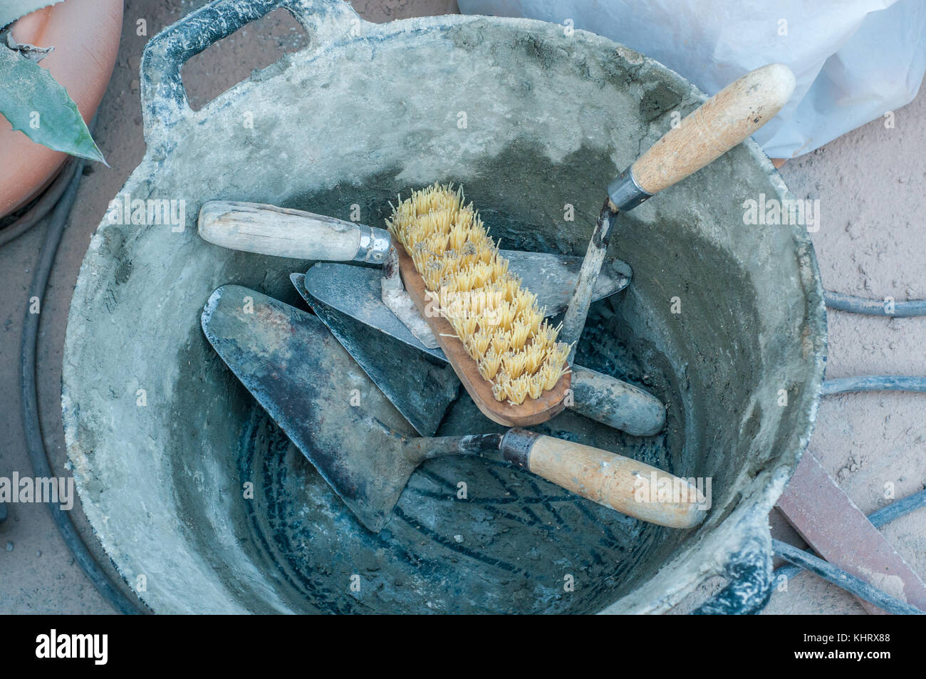 construction tools in a plastic bucket Stock Photo - Alamy