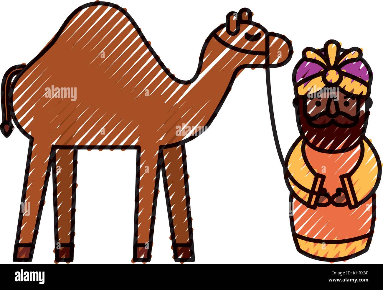 cartoon wise king with camel manger traditional vector illustration ...