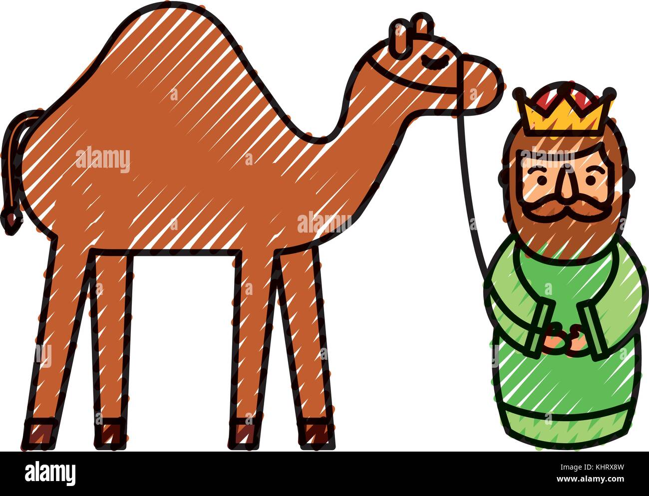 cartoon wise king with camel manger traditional vector illustration ...