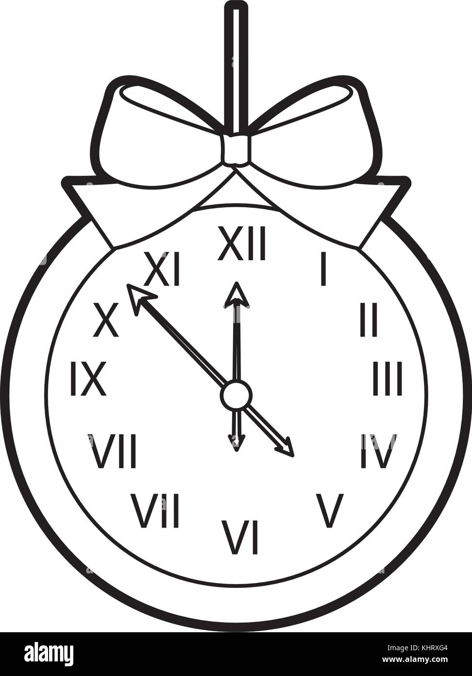 christmas clock frame bow ribbon decoration vector illustration Stock ...